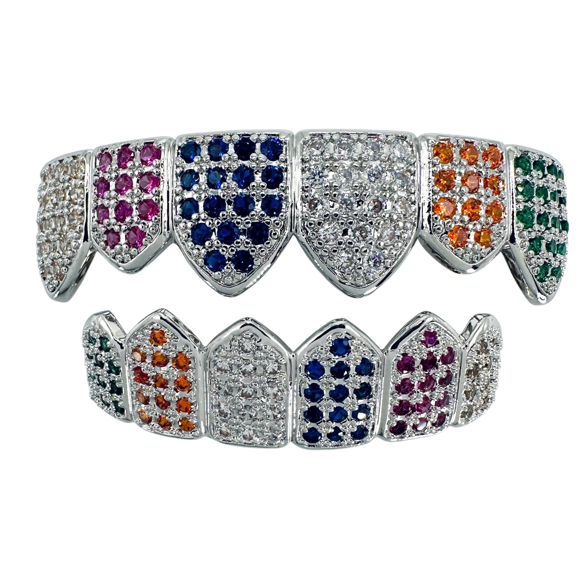 Iced Out Multi-Color Diamond Grillz (White Gold) – GoldStarsDC Jewelry Co.