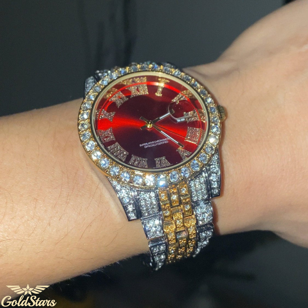 GStars Iced Out Red Face Watch – GoldStarsDC Jewelry Co.